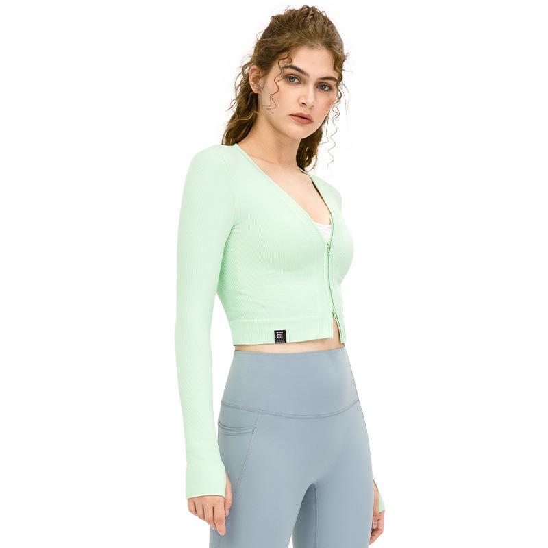 ジャケット レディース 秋冬 ショート丈 スポーツ アウター ファスナー トップス ヨガウェア Vネック 長袖 シームレス