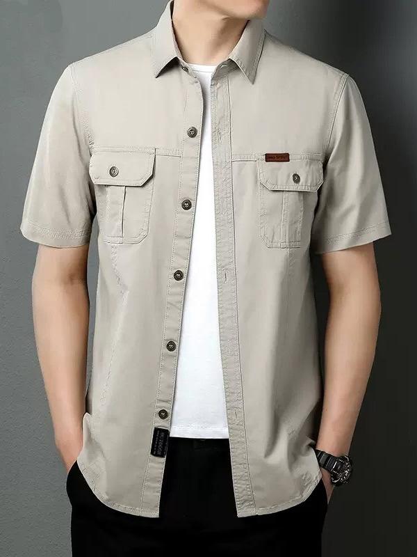 シャツ メンズ 男性用 トップス 半袖 薄手 無地 カジュアル 綿100% アウトドア ワークシャツ 春夏