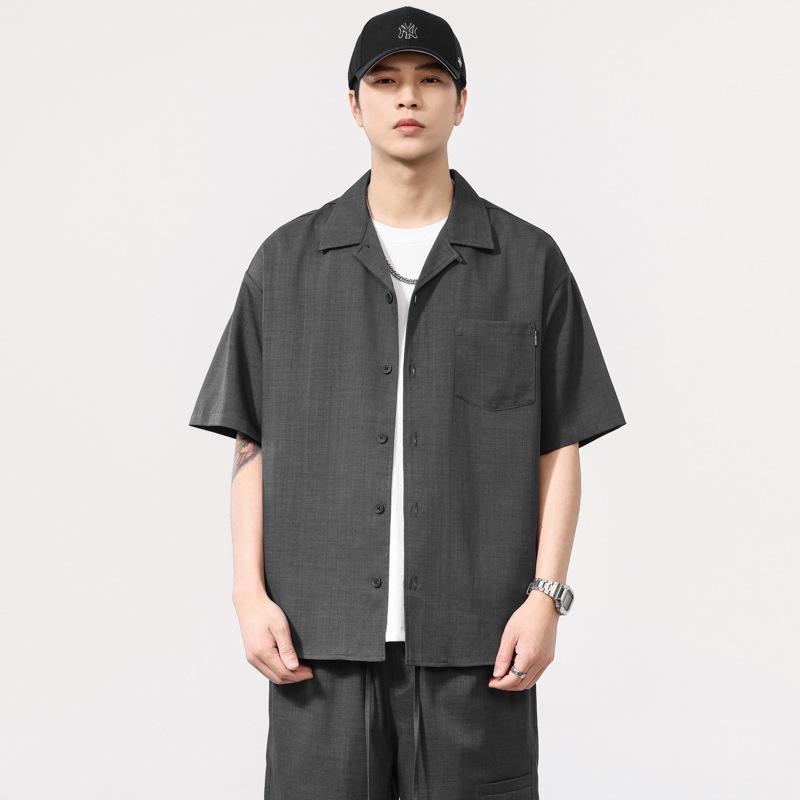 シャツ 男性用 半袖 レトロ キューバシャツ 竹節柄 ゆったり 軽量 高級感 春夏