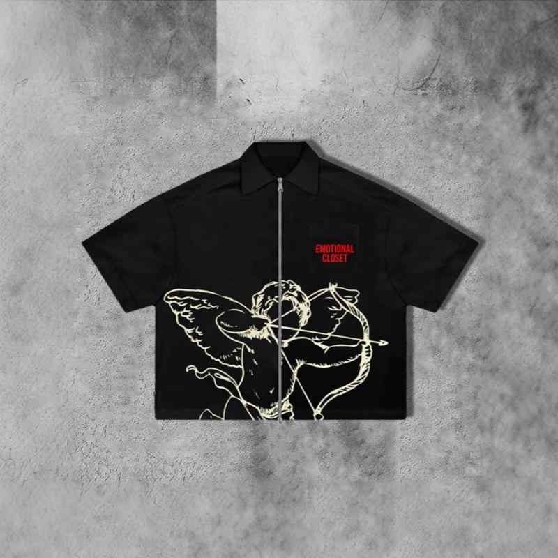 シャツ 男性用 トップス 3D デジタル プリント 半袖 ジップ ジャケット アウター 羽織り