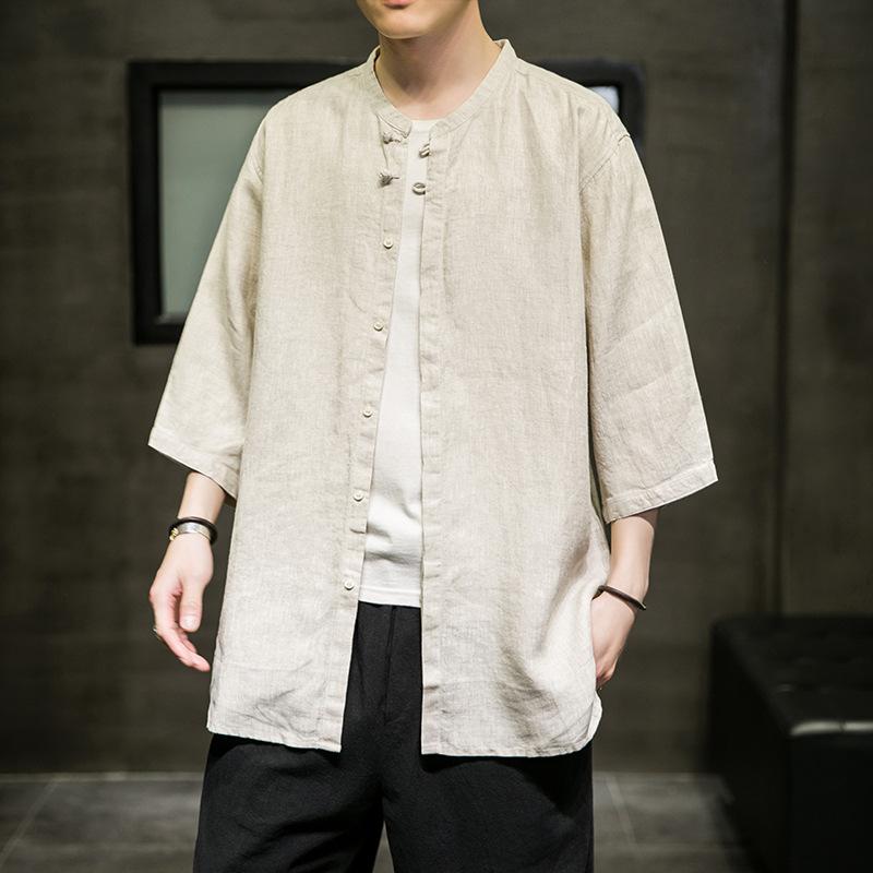 シャツ メンズ 男性用 五分袖 中山 コットン リネン 涼しい チャイナ風 唐装 カジュアル 薄手
