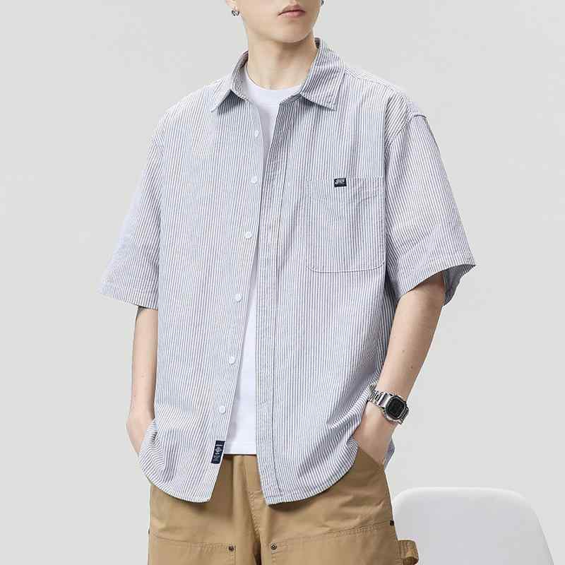 シャツ メンズ 男性用 半袖シャツ ストライプ柄 薄手 シティボーイ カジュアル 普段使い 開襟シャツ・主な素材: 綿100%・スタイル: 日系・タイプ: カーディガン・フィット: ゆったり・襟のタイプ: 襟付き・袖丈: 半袖、長袖・柄: ...