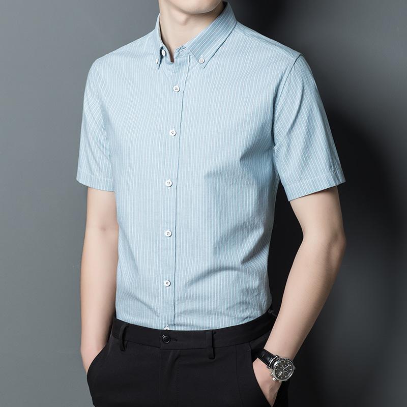 シャツ メンズ 男性用 夏物 接触冷感 ストライプ 半袖 襟付き トップス スリムフィット カジュアル ビジネス 薄手