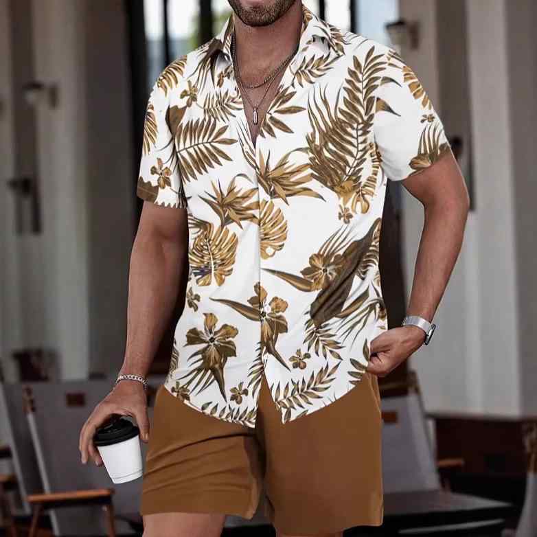 2シャツ メンズ 男性用 半袖シャツ 短パン セットアップ アロハシャツ カジュアル 春夏 涼しい 通気性 普段使い リゾート