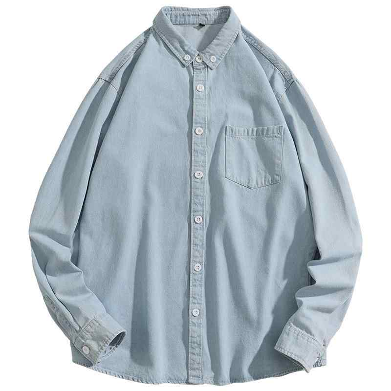 シャツ メンズ 男性用 春物 薄手 長袖 浅青色 デニム 港風 カジュアル ゆったり アウター・素材: 綿混紡・素材機能: 防しわ・スタイル: ベーシック・フィット: ゆったり・ネックライン: スタンドカラー・袖丈: 長袖・柄: 無地・厚さ...
