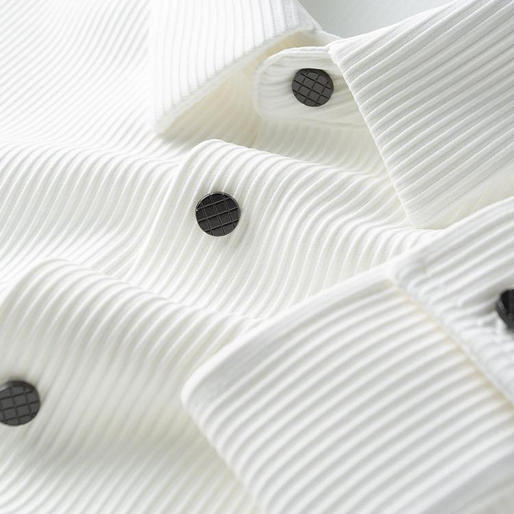 シャツ メンズ 男性用 長袖シャツ ビジネス カジュアル 薄手 形態安定 ストライプ柄 スリム 白シャツ トップス