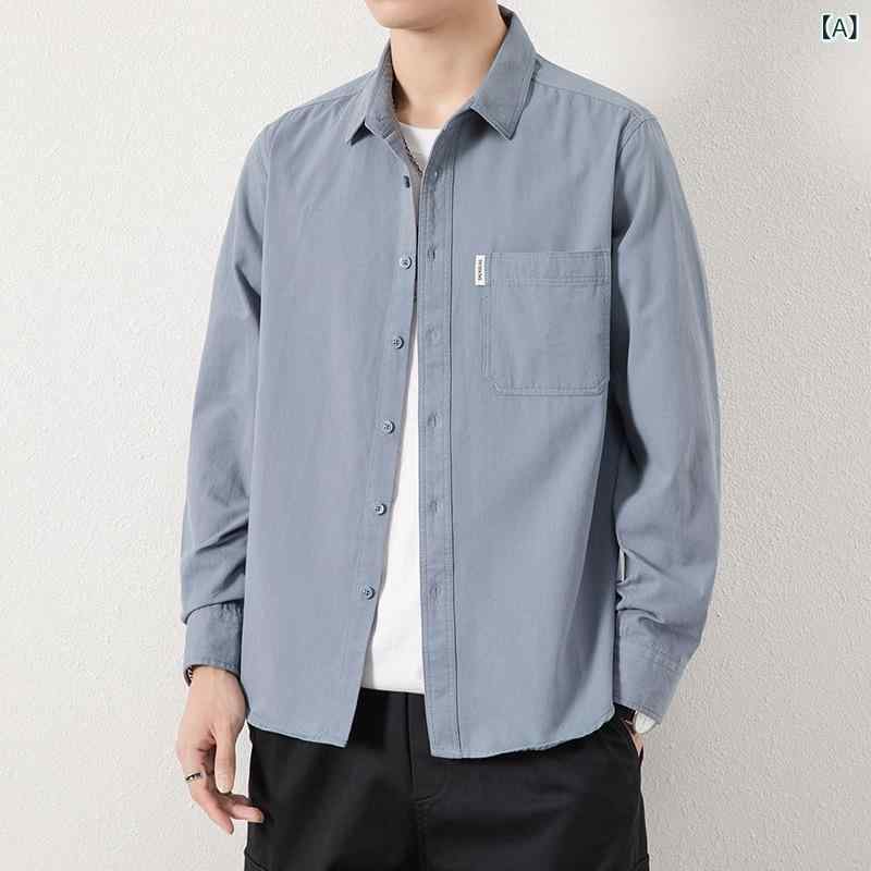 シャツ メンズ 男性用 長袖 宽松 リラックス フィット ワーク シャツ ジャケット アウター 水洗い ウォッシュ コットン 綿100% 羽織り