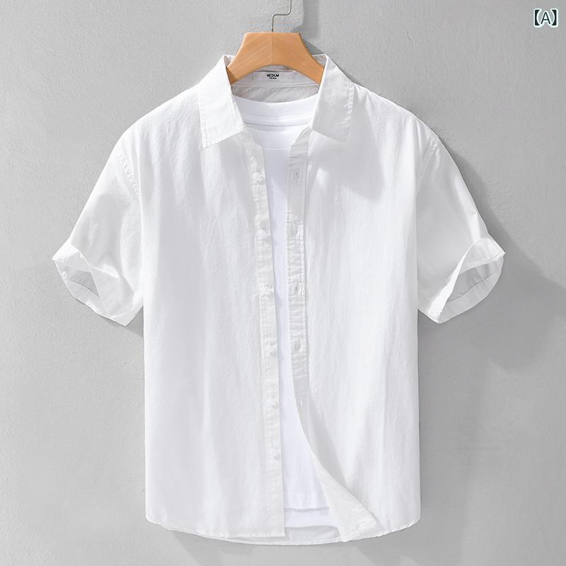 シャツ 男性用 無地 ボタン 質感 快適 通気性 清涼 商务 カジュアル 綿麻 トップス