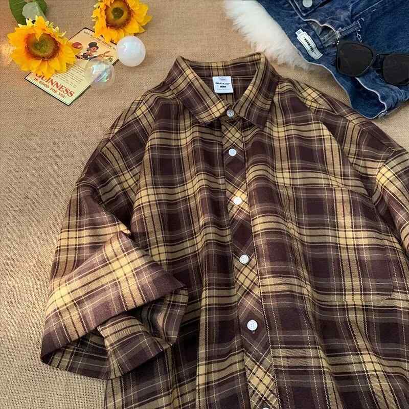 シャツ メンズ 半袖シャツ レトロ 格子柄 ゆったり カジュアル トップス デザイン おしゃれ 羽織り