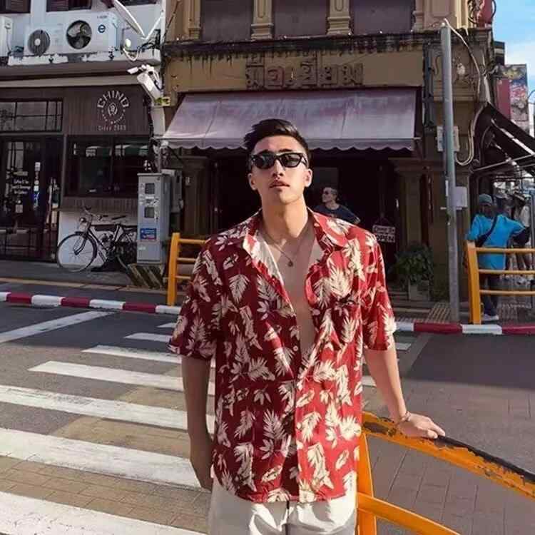 シャツ 男性用 アロハシャツ 接触冷感 半袖 リゾート 海 ビーチ タイ 涼しい 東南アジア風