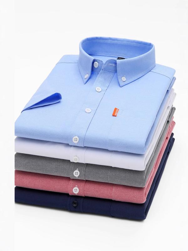 シャツ メンズ 男性用 半袖 オックスフォード コットン スリムフィット カジュアル トップス 形態安定加工 尖襟 通気性