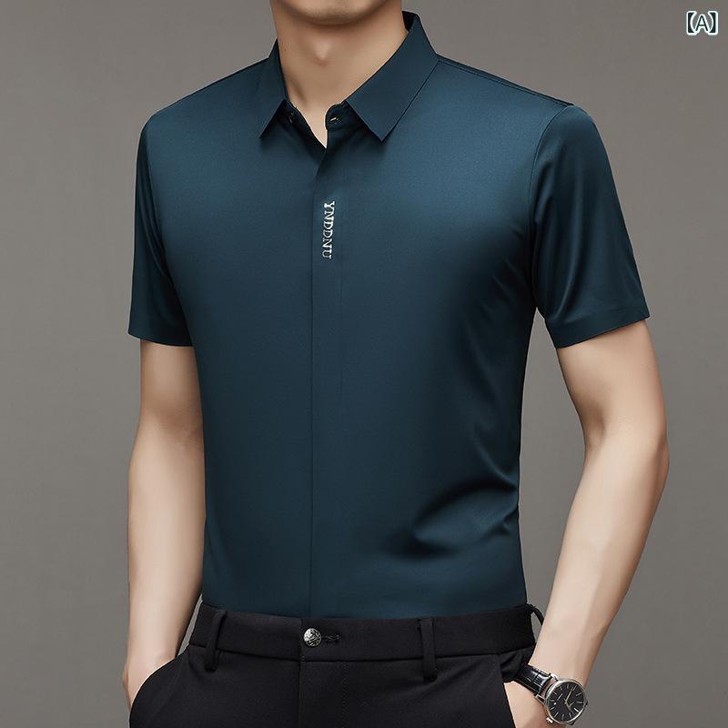 シャツ メンズ 男性用 トップス 接触冷感 高弾性 無地 ビジネス カジュアル おしゃれ