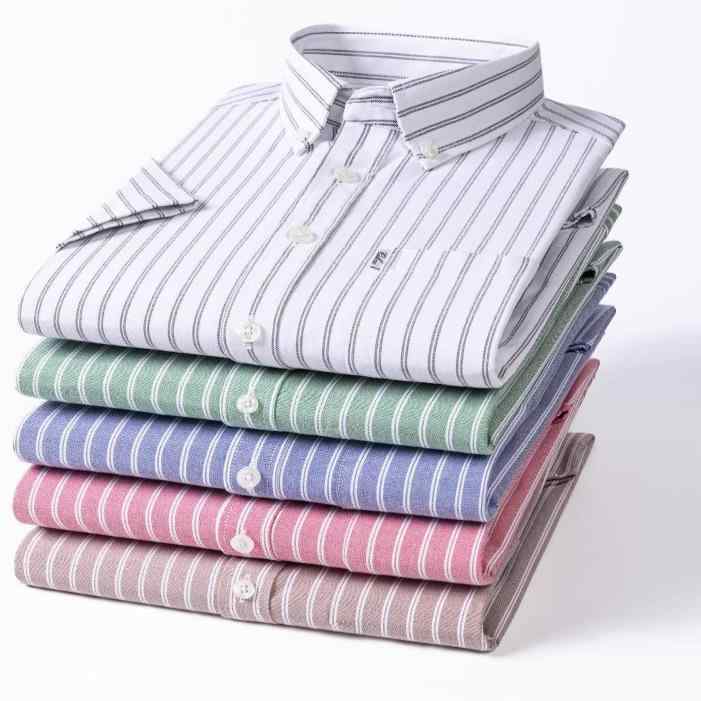 シャツ メンズ 男性用 半袖 全綿 ウォッシュド オックスフォード トップス カジュアル ストライプ ビジネス イージーケア