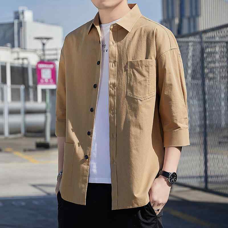 シャツ メンズ 男性用 綿 半袖シャツ 形態安定 宽松 トップス カジュアル 百搭 普段使い・生地名: 綿・スタイル: ベーシック・対象: 24-35歳・タイプ: カーディガン・フィット: ゆったり・襟の形: 襟付き・袖丈: 七分袖・柄: ...