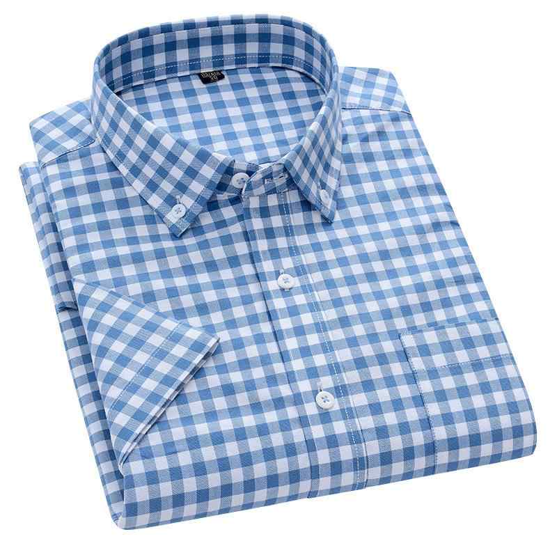 シャツ 男性用 半袖 コットン オックスフォード ポケット付き カジュアル ビジネス チェック 襯衣