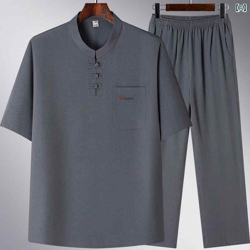 シャツ メンズ 男性用 トップス 半袖シャツ 夏服 接触冷感 コットンリネン 涼しい 普段使い 父 祖父 綿 麻 カジュアル・スタイル: 基礎大众・款式: 开衫・版型: 合体型・领型: 立领・袖丈: 半袖・图案: 纯色・厚薄: 普通・适合人...