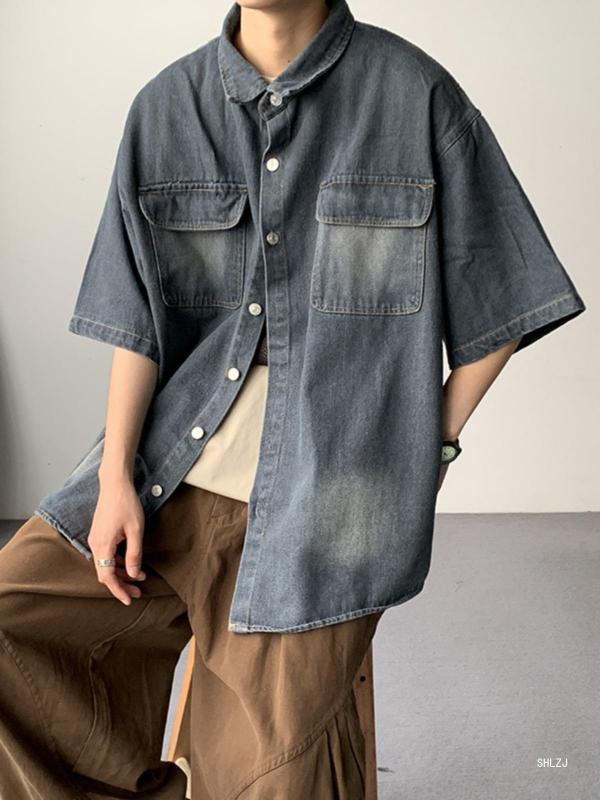 シャツ メンズ デニム 半袖 ライトブルー 日本製 ビンテージ ワーク ジャケット ブルゾン 7分袖 トップス カジュアル アメカジ