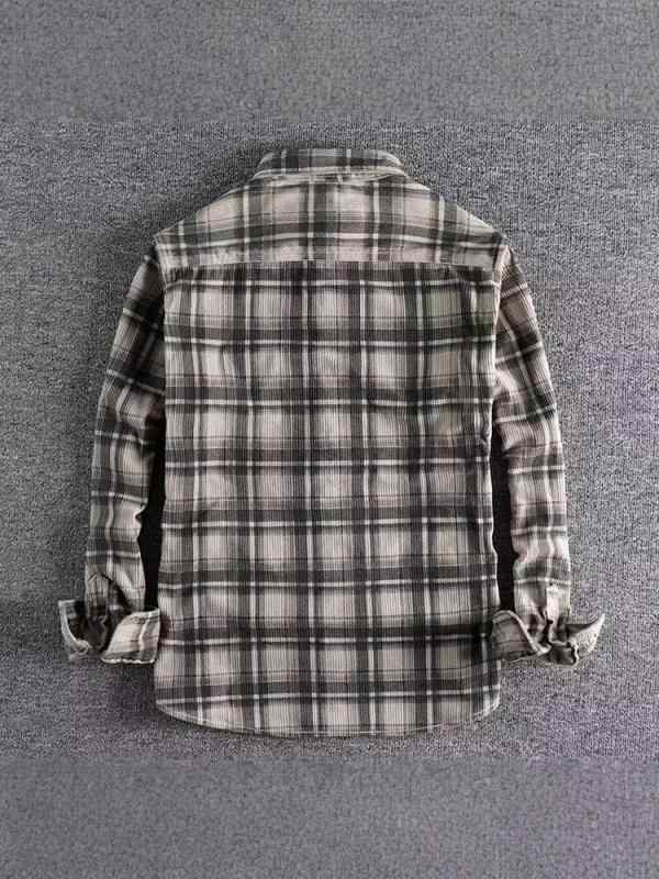 シャツ メンズ 男性用 春秋 クラシック 格子柄 長袖 水洗い コーデュロイ 快適 普段使い 羽織り