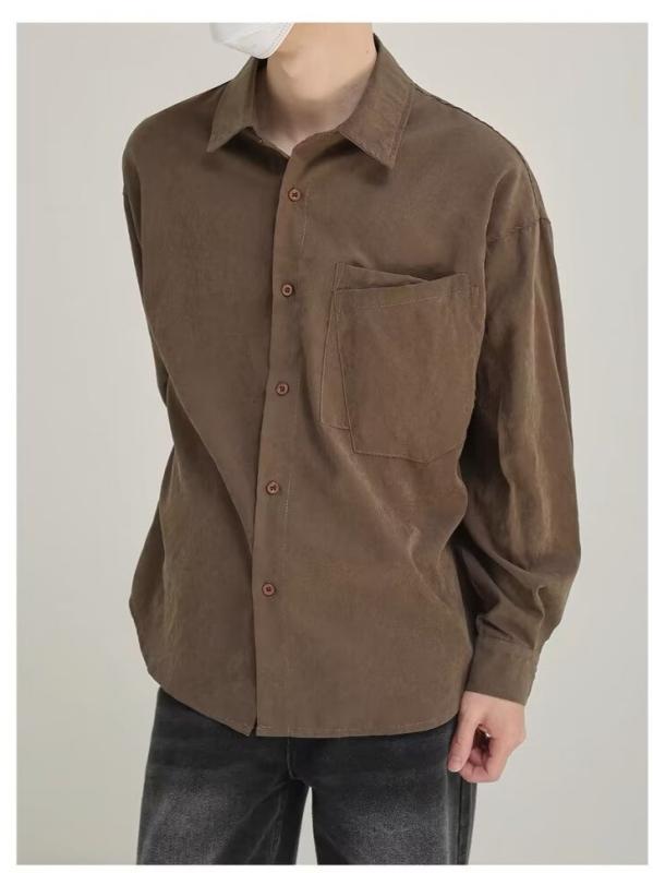 シャツ メンズ 男性用 ゆったり 長袖 軽奢 豪華感 垂れ感 無地 春秋 トップス 韓国