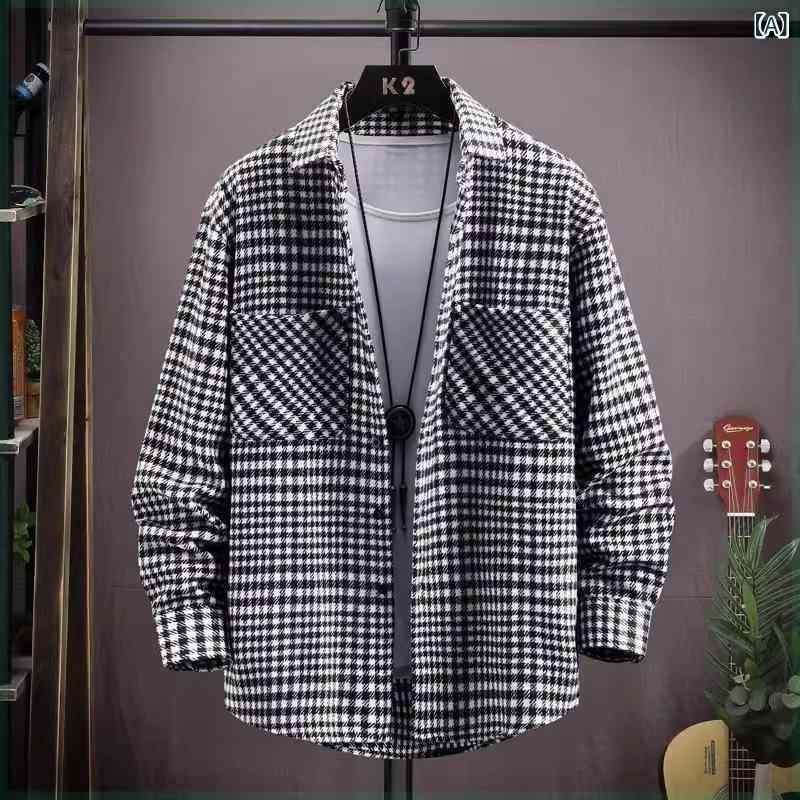 シャツ メンズ 男性用 長袖 格子柄 秋冬 韓国 アウター トップス ジャケット カジュアル 羽織り