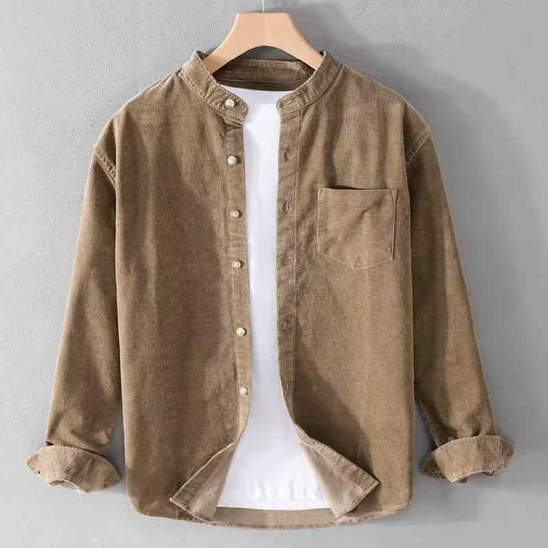 シャツ メンズ 男性用 秋冬物 長袖 コーデュロイ 厚手 カジュアル 普段使い 部屋着 重ね着 アウター・素材: 真丝・版型: 宽松型・ネックライン: 立领・袖丈: 長袖・柄: 纯色・・ディテール: 印花・カラー: カーキ, グレー, ブラ...