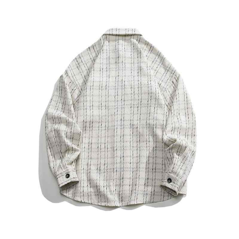 シャツ 男性用 春秋 アウター 千鳥格子 ツイード ネルシャツ ジャケット 大きいサイズ カジュアル・素材: 綿類混紡・材質機能: 免燙・スタイル: 学院・款式: カーディガン・版型: 宽松型・ネックライン: 方領・袖丈: 長袖・柄: 格子...