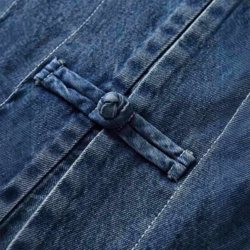 シャツ 男性用 デニム ウォッシュ加工 スタンドカラー ジャケット アウター 秋冬 レトロ カジュアルスタイル