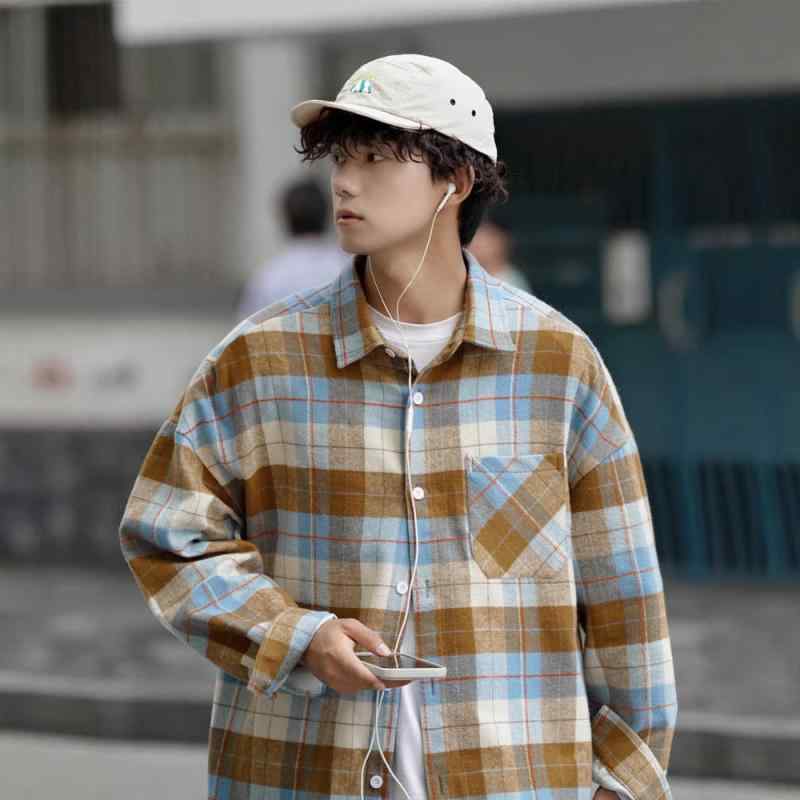 シャツ 男性用 長袖 ルーズ カジュアル 格子柄 春秋 接触冷感