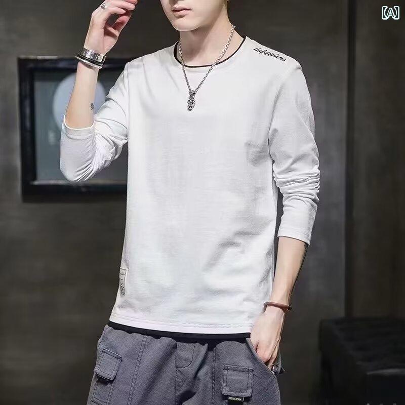 Tシャツ メンズ 男性用 長袖 春秋 トップス カットソー ゆったり インナー レイヤード風 カジュアル・スタイル: 日系・柄: 無地・フィット: ゆったり・袖丈: 長袖・厚さ: 薄手・主な素材: ポリエステル95%・カラー: ホワイト, ...