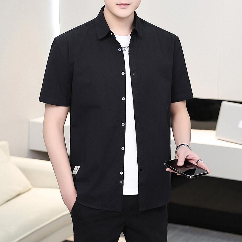 シャツ 男性用 半袖 コットン 通気性 トップス カジュアル 中若者