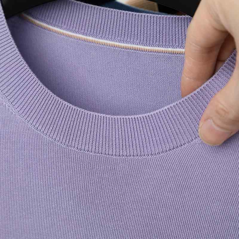 Tシャツ メンズ 男性用 半袖 再生繊維 天竺 無地 丸首 高密度 サマーニット 接触冷感 普段使い