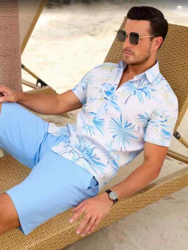 シャツ 男性用 半袖 ビーチシャツ リゾート 普段使い アロハシャツ トップス プリント 綿