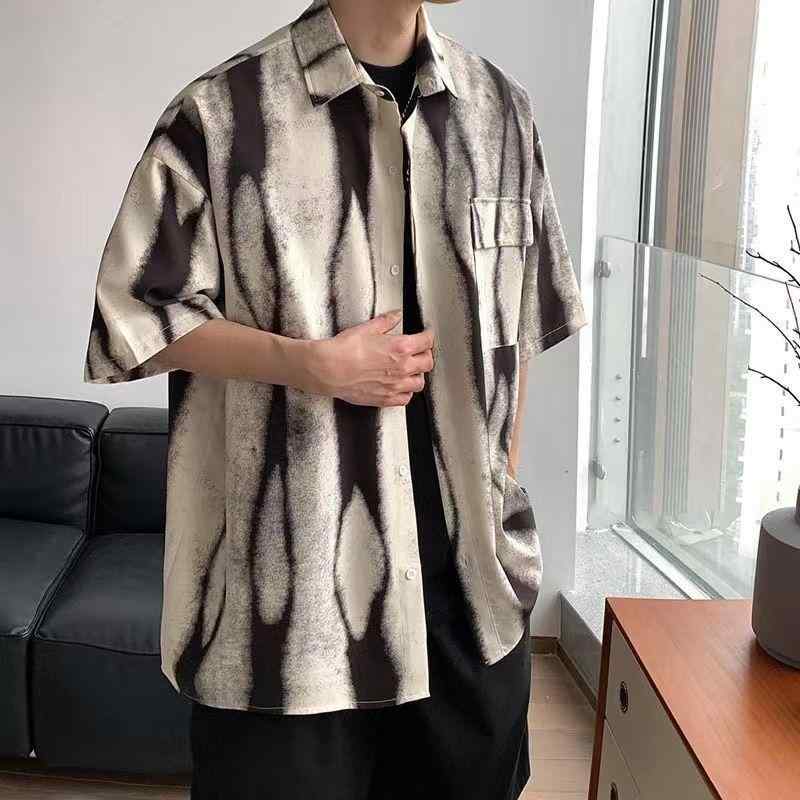 シャツ メンズ 男性用 レトロ ゆるかわ 絞り染め 半袖 トップス 夏 港スタイル カジュアル リラックス 普段使い