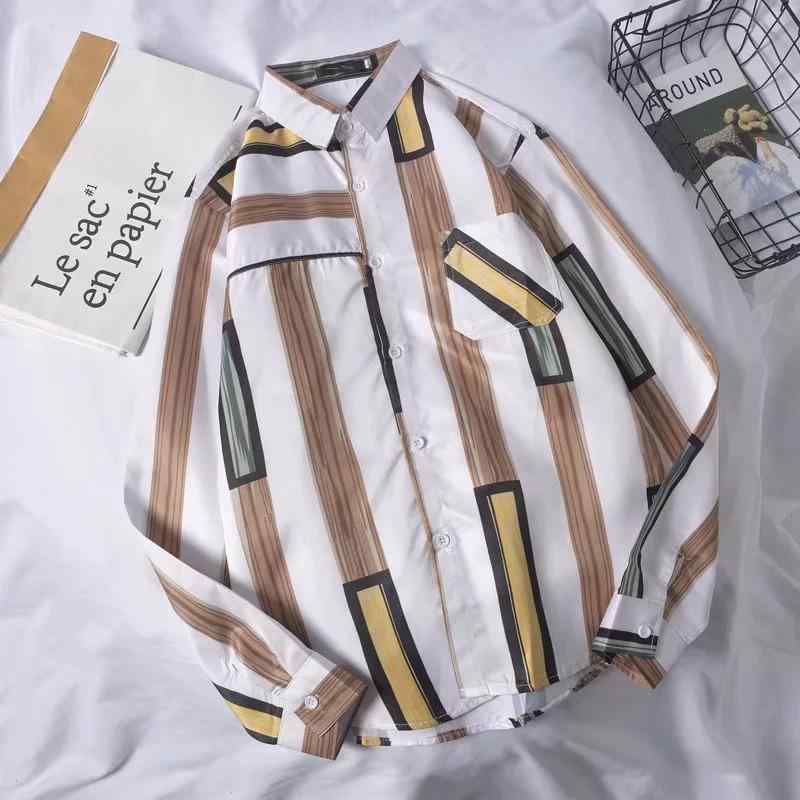 シャツ メンズ 長袖 スリム カジュアル 韓国 ティーン 学生 おしゃれ 薄手・スタイル: カジュアル・款式: 開衫・版型: 宽松型・領型: 方領・袖丈: 長袖・柄: 格子・・款式のディテール: プリント・対象者: 青少年・主な生地の成分:...