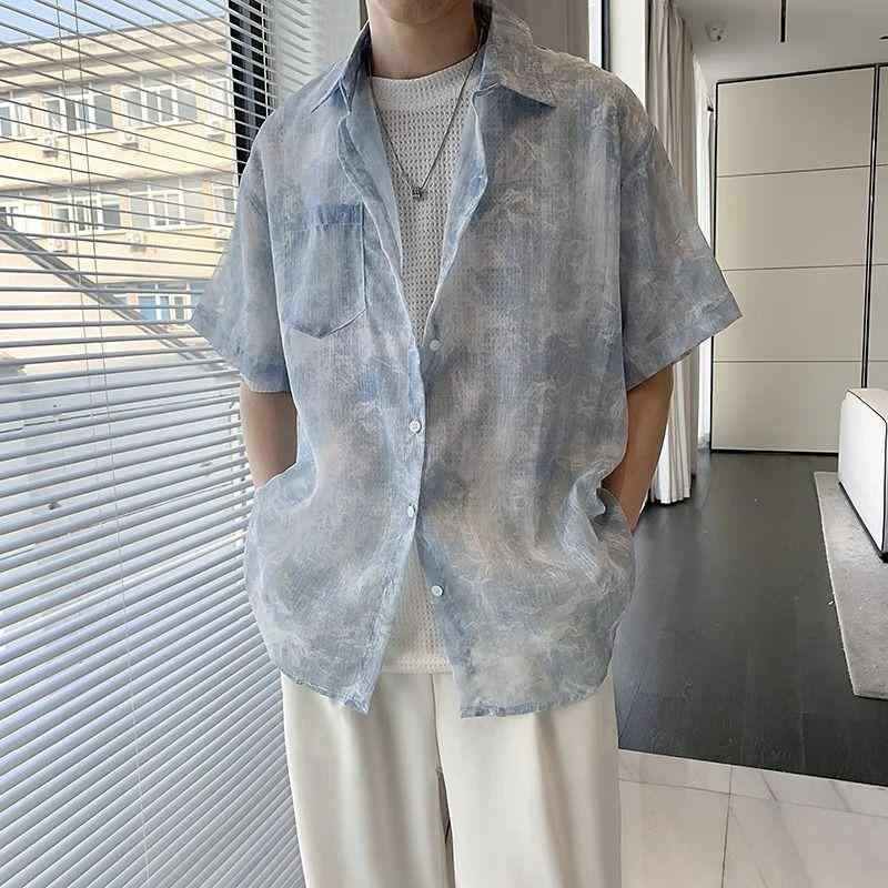 シャツ メンズ 男性用 半袖 花柄 接触冷感 接触冷感 涼しい 通気性 トップス ゆったり おしゃれ カジュアル 春夏・スタイル: カジュアル・版型: 宽松型・领型: 方领・袖丈: 半袖・图案: 拼色・厚薄: 加绒・适合人群: 大码・适用场...