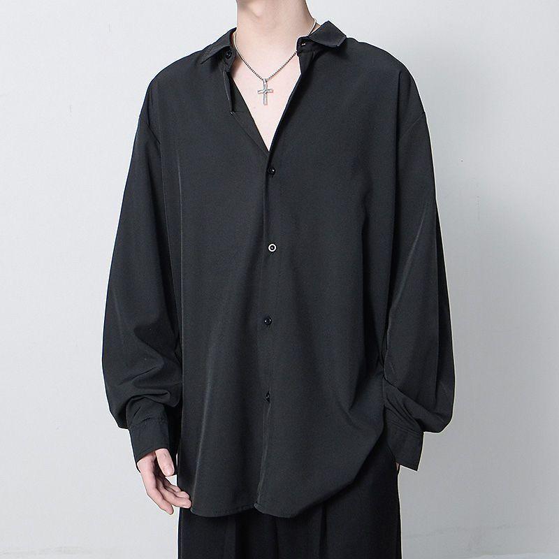 シャツ メンズ 男性用 長袖 トップス 韓国 接触冷感 無地 ゆったり 豪華感 クールビズ
