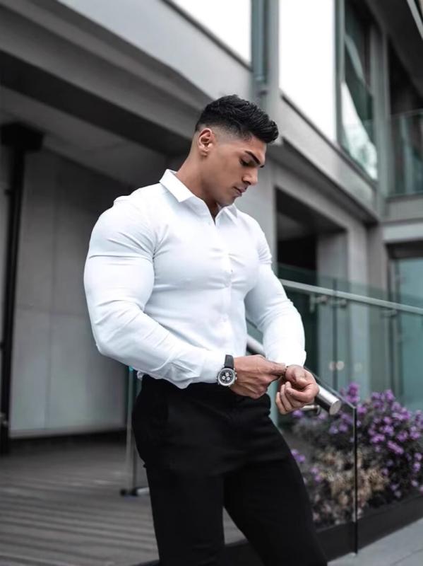 シャツ 男性用 筋トレ スポーツ トップス 長袖 ストレッチ 伸縮性 無地 免燙 部屋着 トレーニング