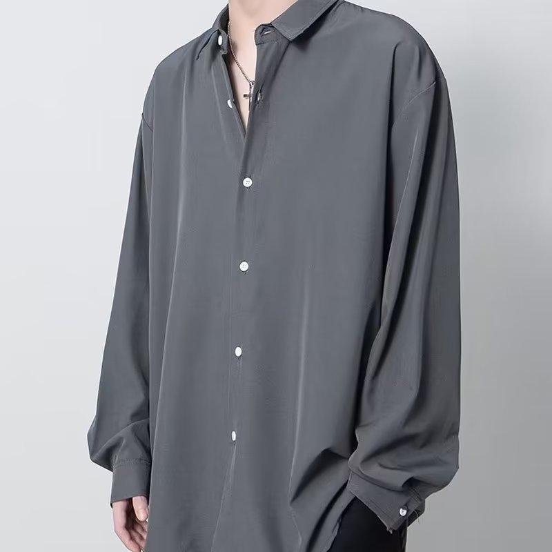 シャツ メンズ 男性用 長袖 薄手 接触冷感 ゆったり 豪華感 デザイン トップス アウター 春夏・スタイル: 韩版・款式: 开衫・版型: 宽松型・领型: 翻领・袖丈: 长袖・图案: 纯色・厚薄: 薄款・款式细节: 口袋装饰・适合人群: 青...