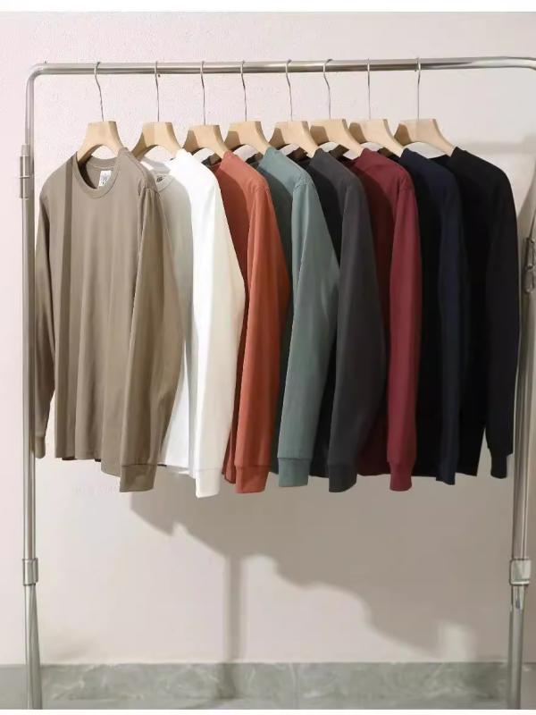 Tシャツ 男性用 レトロ コットン サイロスパン ポートスタイル カジュアル 無地 長袖 トップス インナーシャツ