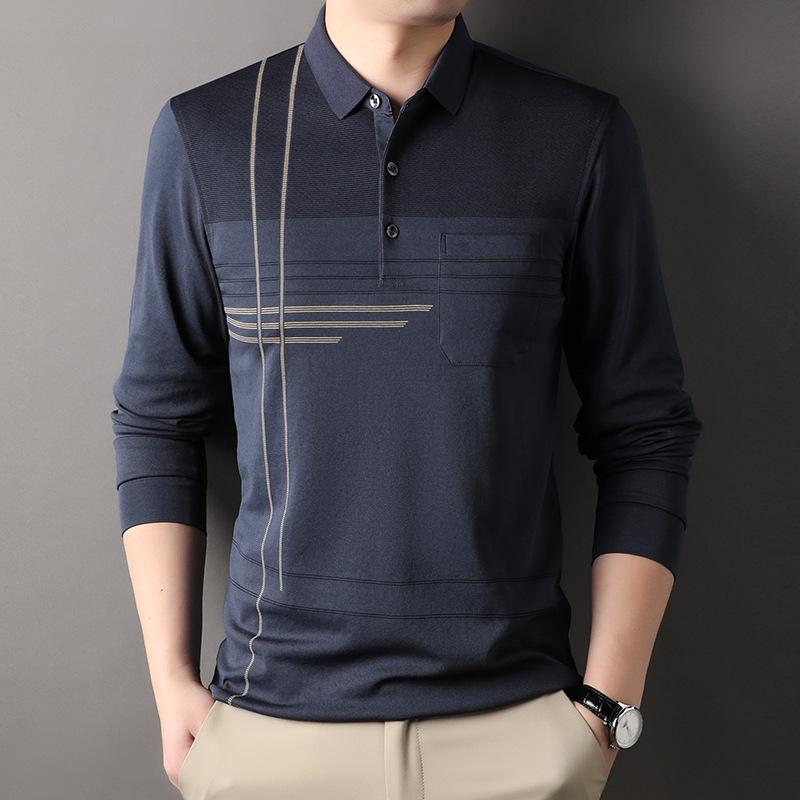 Tシャツ 男性用 コットン 混紡 長袖 トップス 襟付き カットソー シニア 向け 普段使い 部屋着 父の日 敬老の日 プレゼント