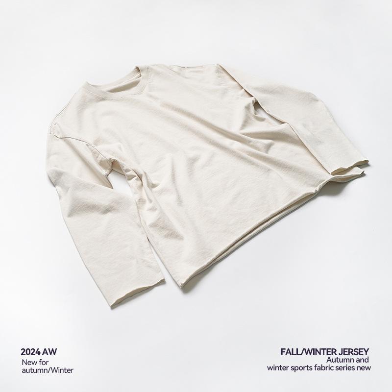 Tシャツ 男性用 ヴィンテージ風 ダメージ加工 ロンT 長袖 コットン クルーネック カットソー トップス 美式