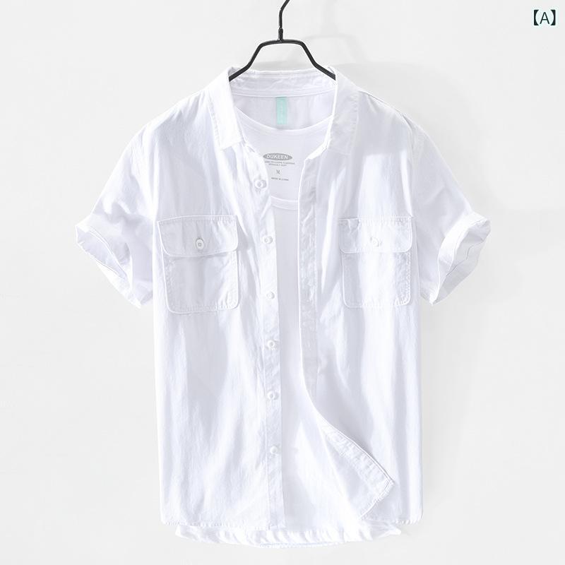 シャツ 男性用 綿 半袖 トップス カジュアル アメカジ 羽織り 春夏