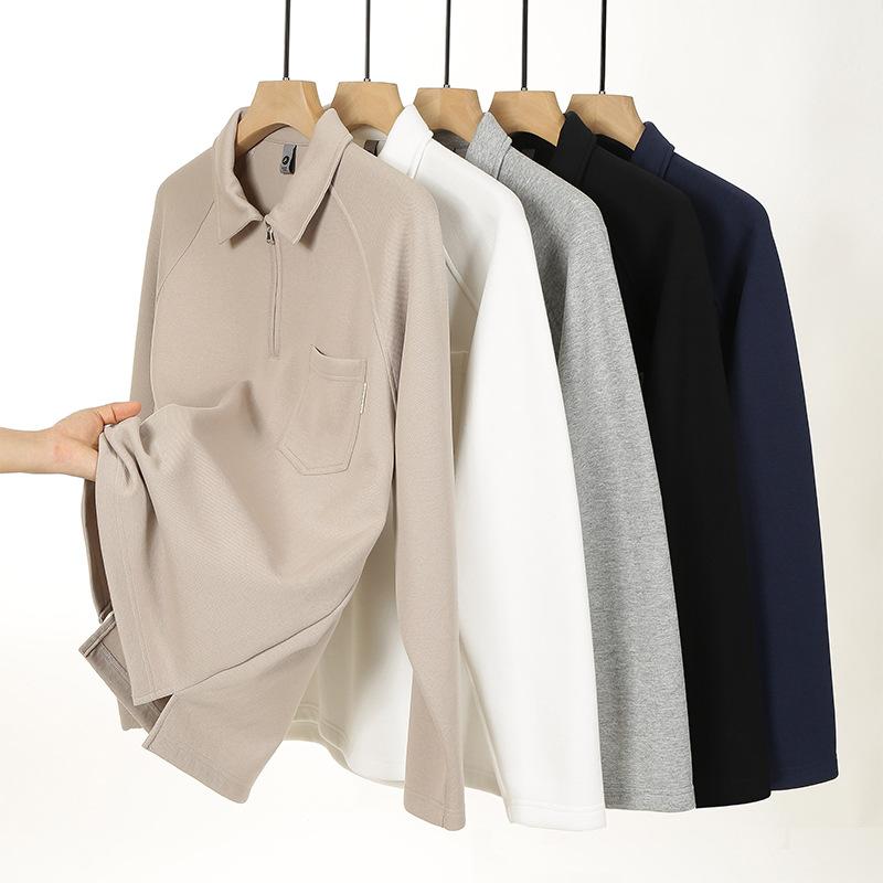 Tシャツ 男性用 ハーフジップ トップス 秋物 長袖 カットソー ラグラン袖 ポケット付き カジュアル・スタイル: ベーシック・素材: 綿・柄: 無地・タイプ: プルオーバー・ネックライン: 襟付き・袖丈: 長袖・・ディテール: ポケット・...