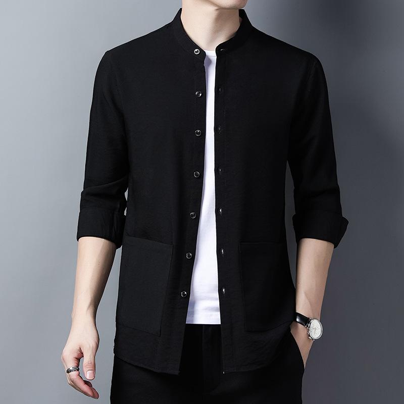 シャツ 男性用 長袖 立襟 トップス ポケット アウター カジュアル 春秋 スタイリッシュ・素材: 45.9%粘纤.34.3%聚酯纤维.18.1%锦纶.1.7%氨纶・機能: 透气.洗濯機洗い可.防皱.耐磨.高弾性.免烫.吸湿排汗.防撕裂.高...