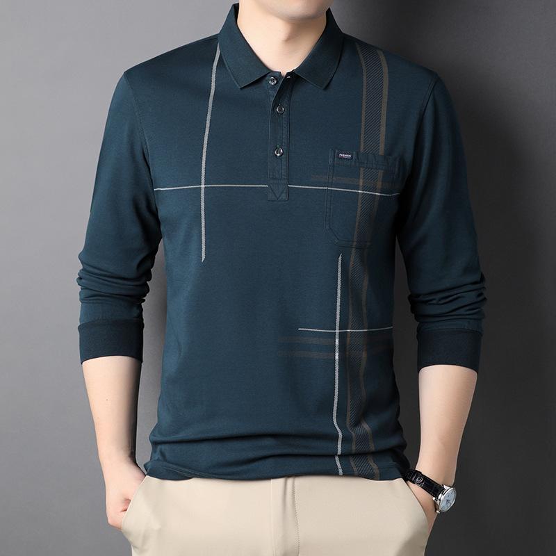 Tシャツ 男性用 長袖 ビジネス カジュアル ポケット ストライプ柄 コットン 翻領 宽松・スタイル: 軽熟休闲・柄: ストライプ・タイプ: プルオーバー・ネックライン: 襟付き・袖丈: 長袖・厚さ: 薄手・素材: 綿・主な生地の情報を削除...