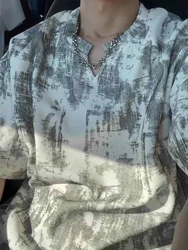 Tシャツ 男性用 半袖 美品 小さめ Vネック ルーズ ゆったり 絞り染め トップス インナー カジュアル