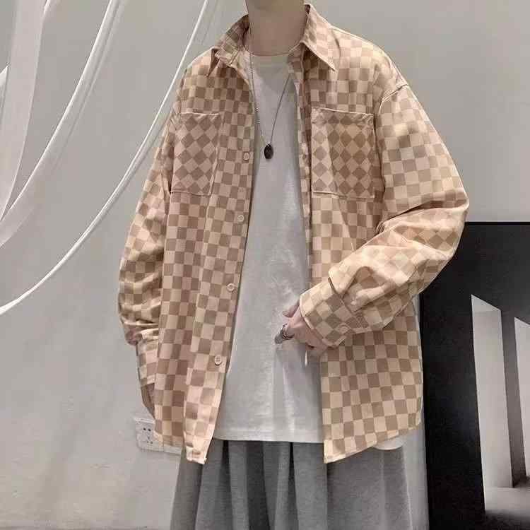 シャツ メンズ 男性用 長袖 チェック柄 デザイン 港風 日本風 トップス ライトアウター 秋冬・素材: 真丝・スタイル: 流行・フィット: ゆったり・ネックライン: スタンドカラー・袖丈: 長袖・柄: 格子・・対象年齢: 成人・対象性別:...