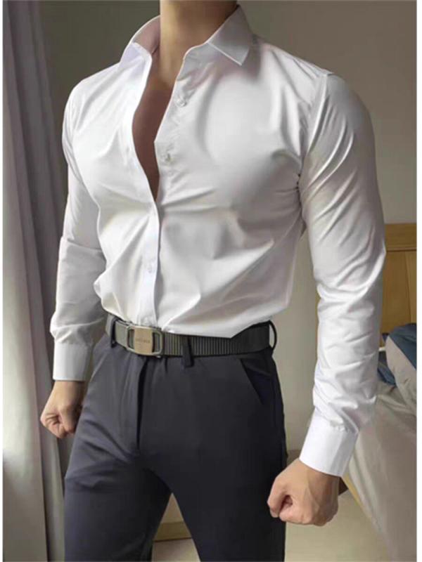 シャツ 男性用 スリム 伸縮性 接触冷感 吸湿速乾 涼感 スポーツ 防シワ 無地・スタイル: 美式复古・款式: 開衫・版型: 合体型・领型: 翻领・袖长: 長袖・图案: 纯色・厚薄: 普通・款式细节: 印花・适合人群: 青少年・主面料成分:...