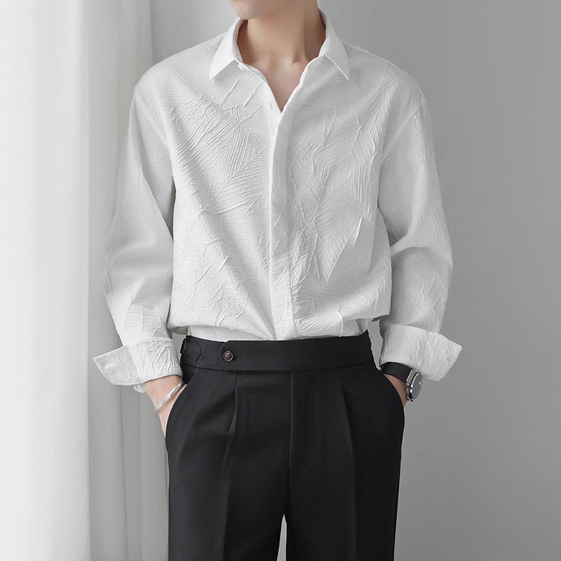 シャツ メンズ 男性用 ゆったり 提花 織柄 長袖 トップス 韓国 カジュアルシャツ 普段使い 部屋着 豪華感