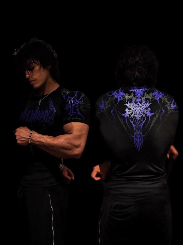 Tシャツ 男性用 速乾 ストレッチ トレーニング ウェア スポーツ フィットネス ブラック アメカジ スタイル